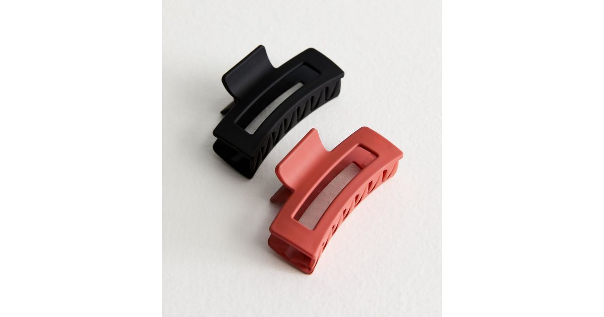 2 Pack Multicoloured Matte Rectangular Hair Claw Clips | New Look