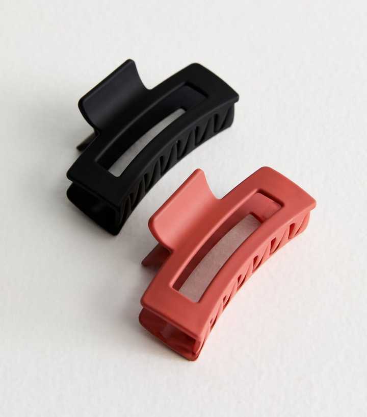 2 Pack Multicoloured Matte Rectangular Hair Claw Clips | New Look
