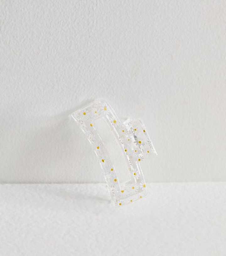 Crystal Daisy Print Rectangle Bulldog Claw Hair Clip | New Look