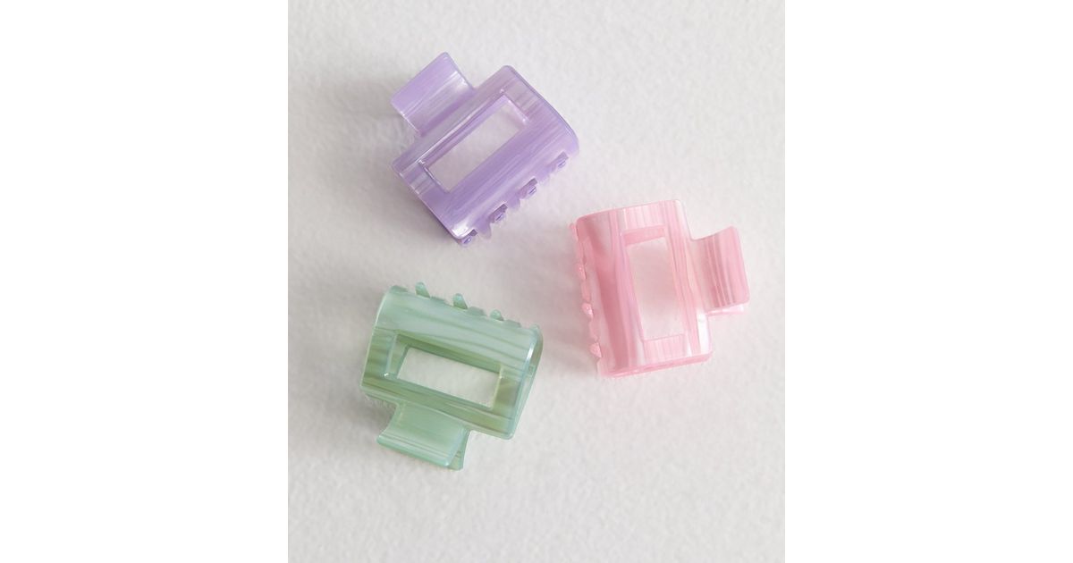 3 Pack Multicoloured Resin Mini Hair Claw Clips | New Look