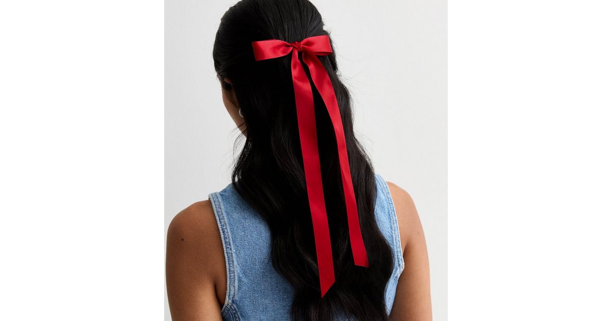 Red Satin Skinny Bow Hair Slide | New Look