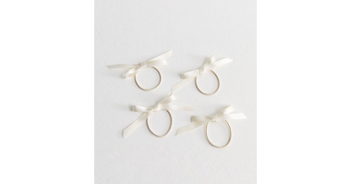 4 Pack Cream Satin Bow Hair Bands | New Look