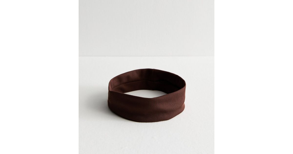 Dark Brown Ribbed Stretch Headband | New Look