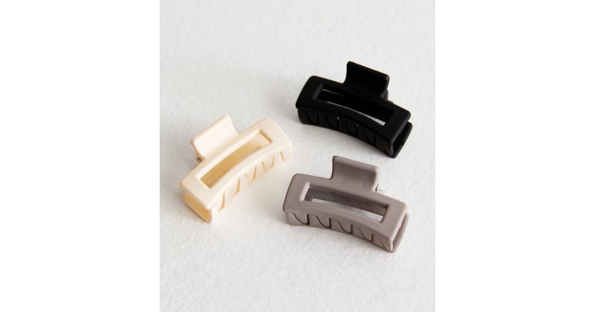 3 Pack Multicoloured Matte Rectangular Hair Claw Clips | New Look