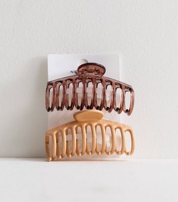 2 Pack Brown and Camel Hair Claw Clips | New Look