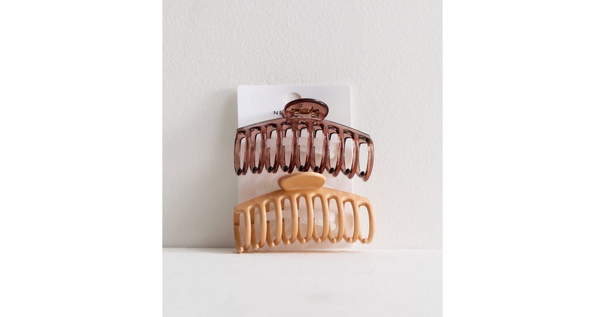 2 Pack Brown and Camel Hair Claw Clips | New Look