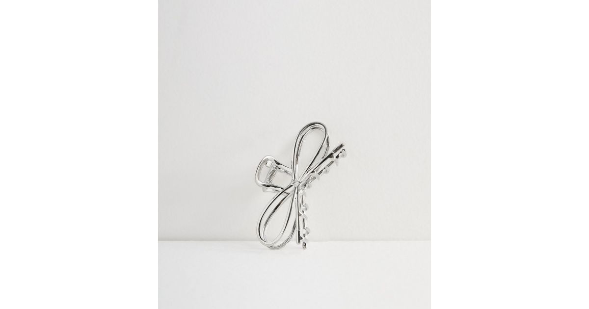 Silver Bow Bulldog Claw Hair Clip | New Look