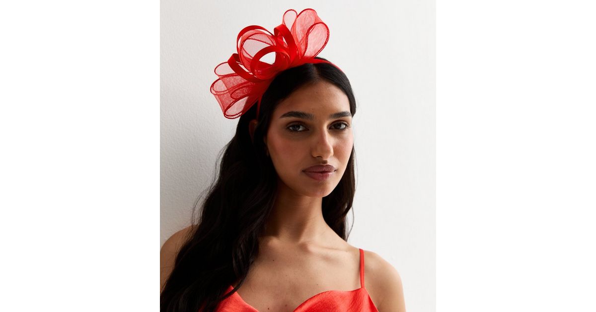 Red Mesh Bow Fascinator | New Look