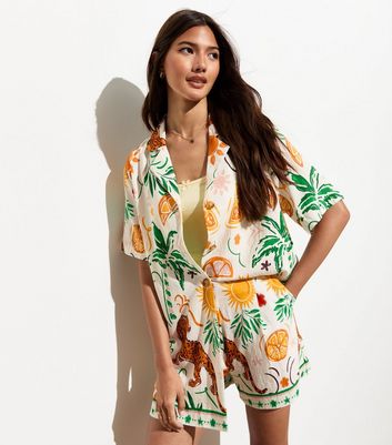 Off White Oversized Leopard Lemon Print Resort Shirt | New Look