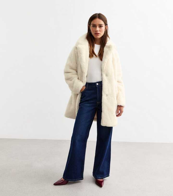 Petite Cream Faux Fur Coat | New Look