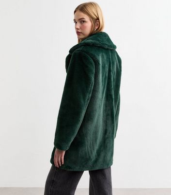 Dark Green Faux Fur Coat | New Look