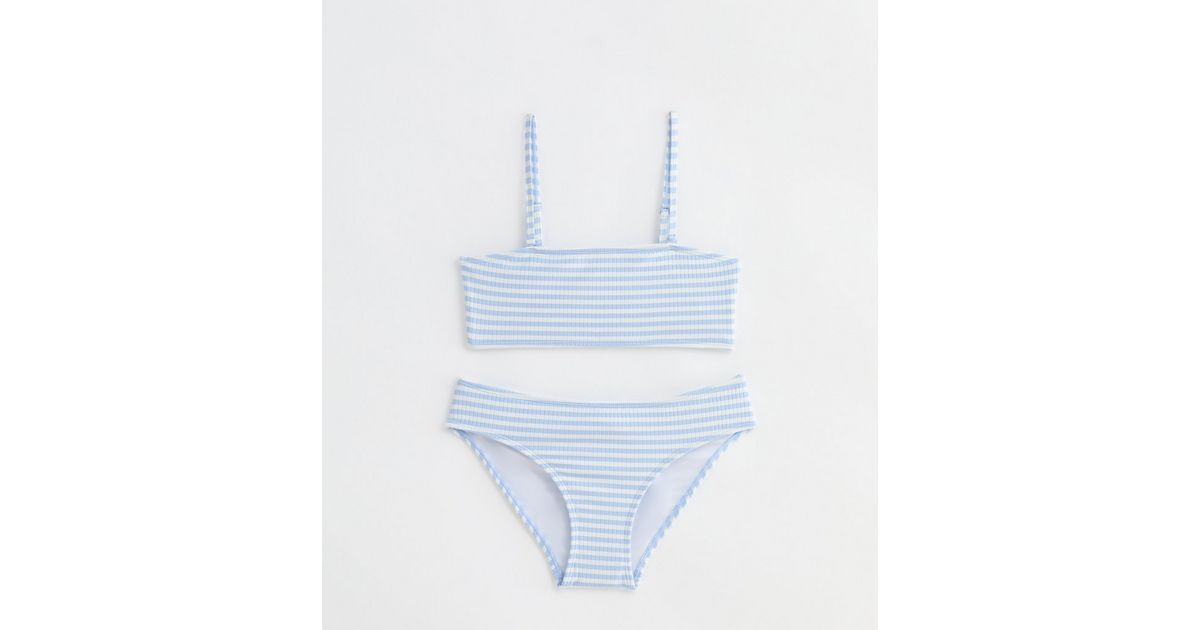 Girls Blue Stripe Bandeau Bikini Set New Look
