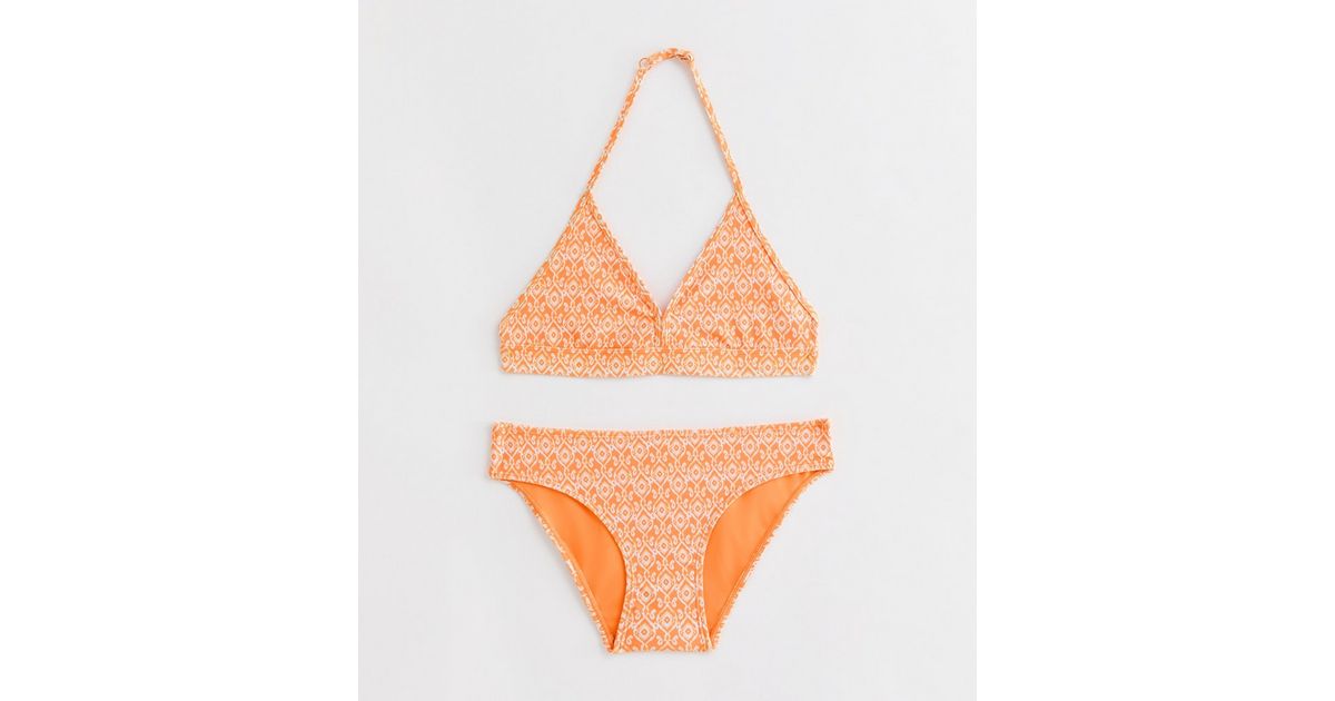 Girls Orange Abstract Print Triangle Bikini Set | New Look