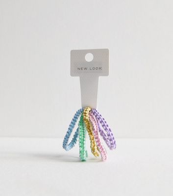 5 Pack Multicoloured Pastel Squiggle Hair Bands | New Look