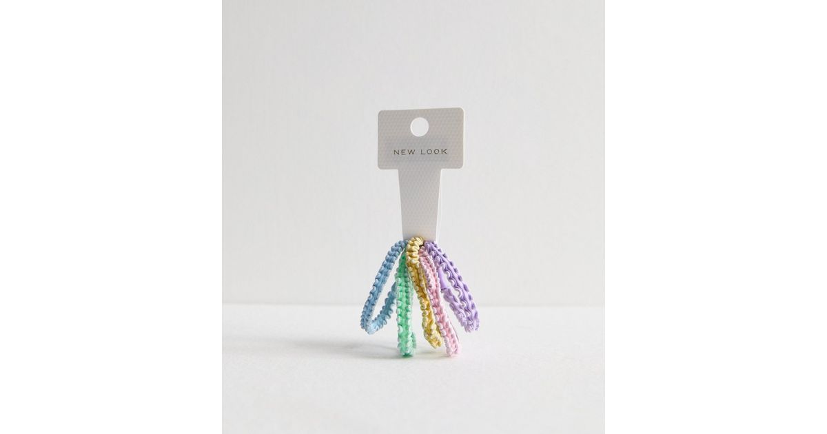 5 Pack Multicoloured Pastel Squiggle Hair Bands | New Look