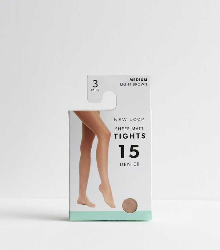 Light Brown 3 Pack of 15 Denier Sheer Matt Tights | New Look