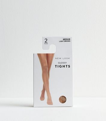 Light Brown 2 Pack of Glossy Tights | New Look