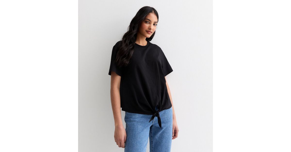 Black Tie Front T-Shirt | New Look