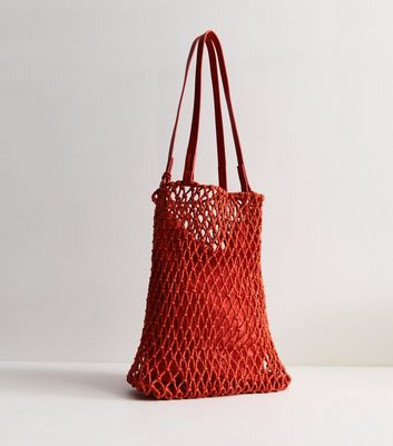 Rust Crochet Tote Bag | New Look