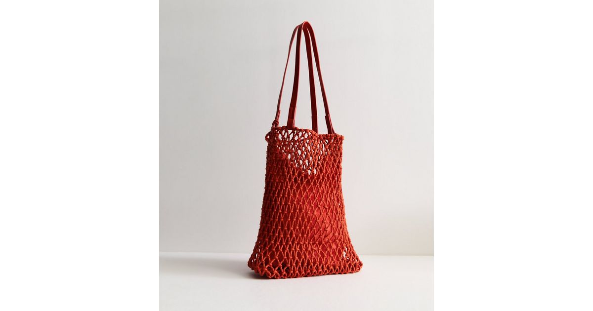 Rust Crochet Tote Bag | New Look