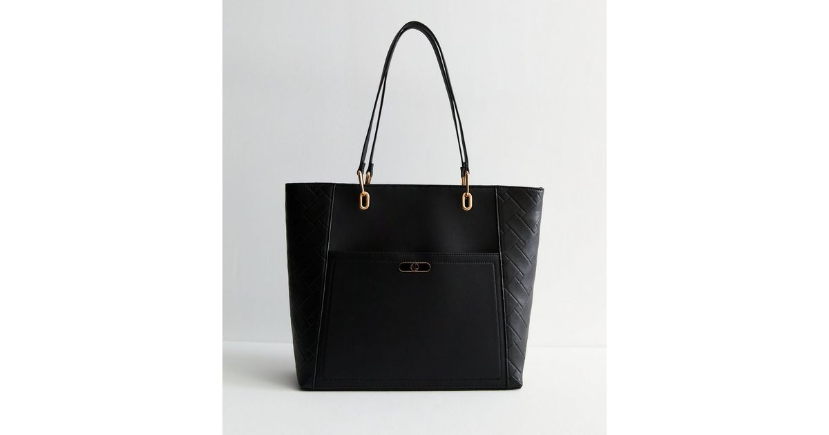 Black Embossed Leather-Look Tote Bag | New Look