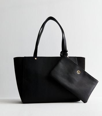 Black Leather-Look Tote Bag and Pouch | New Look