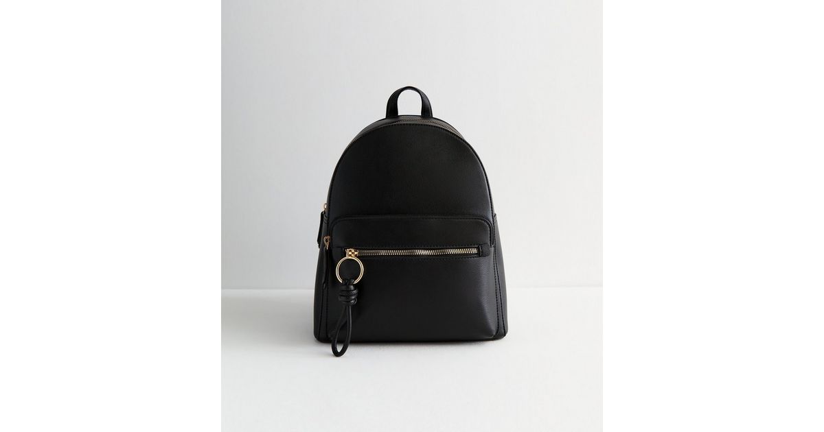 Black Leather-Look Front-Pocket Backpack | New Look