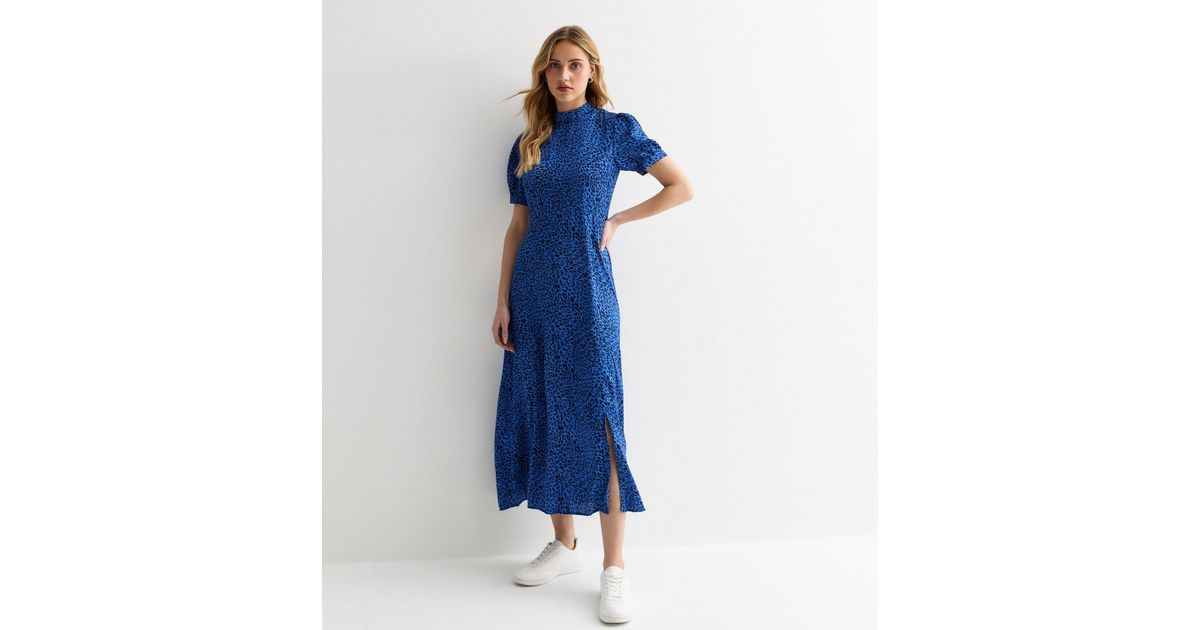 Gini London Blue Animal Print Tie Back Midi Dress | New Look
