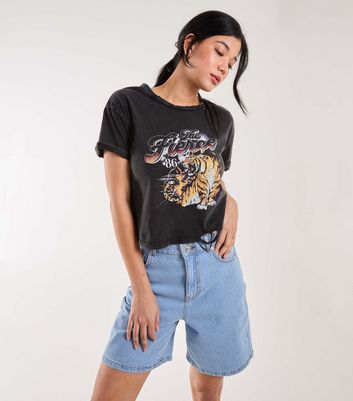 Pink Vanilla Black Tiger Print Acid Wash Cotton T-Shirt | New Look