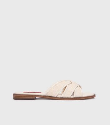 London Rebel Cream Cross-Strap Flat Sandals | New Look
