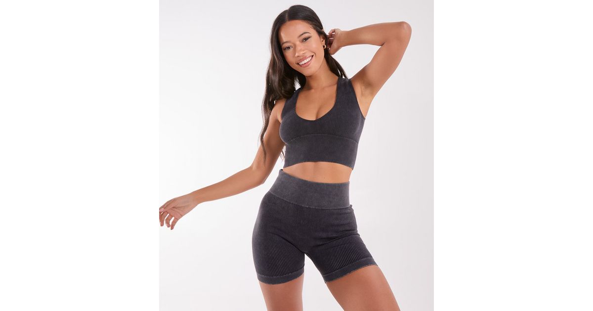 Pink Vanilla Dark Grey Ribbed Crop Top | New Look