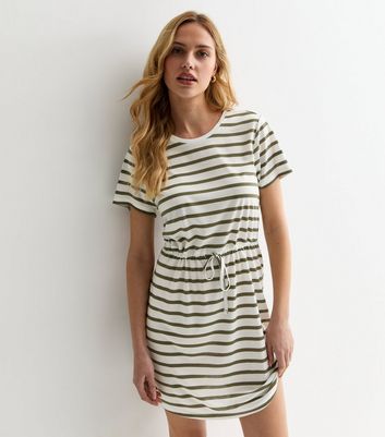 Green Jersey Stripe Drawstring Mini Dress | New Look