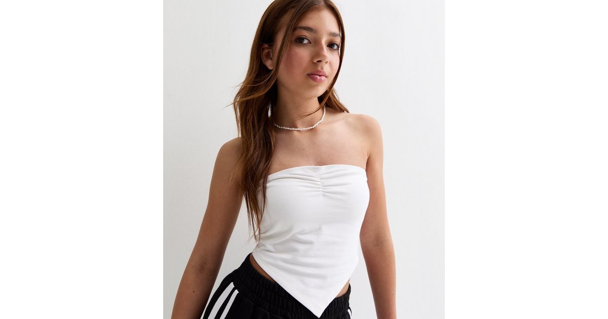 Girls White Hanky Hem Cropped Bandeau Top | New Look