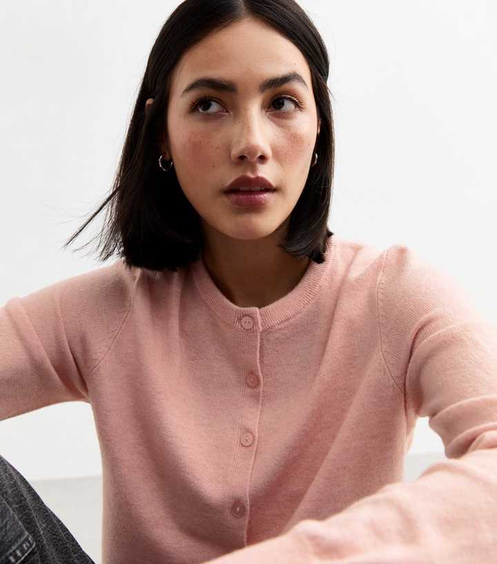 Pink Fine Knit Crew Neck Cardigan | New Look