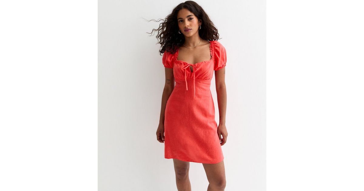Petite Red Linen Blend Mini Dress | New Look