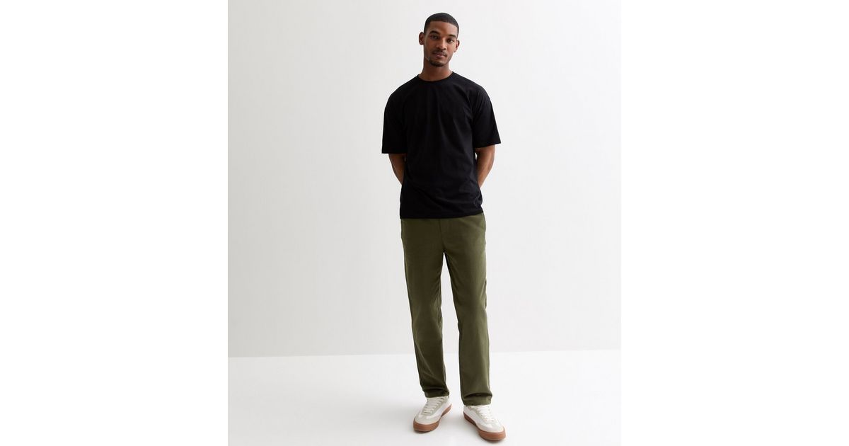 Only & Sons Dark Green Relaxed Cotton Linen Blend Trousers | New Look