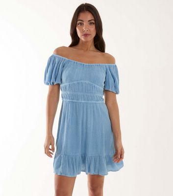 Blue Vanilla Blue Bardot Puff Sleeve Mini Dress | New Look