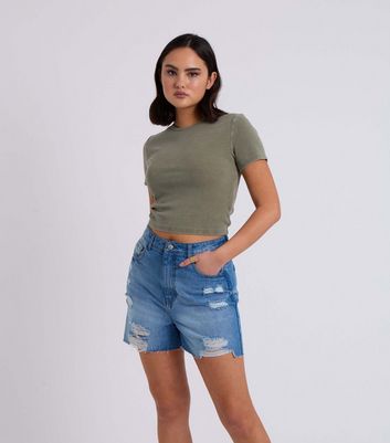 Urban Bliss Blue Ripped Denim Shorts | New Look