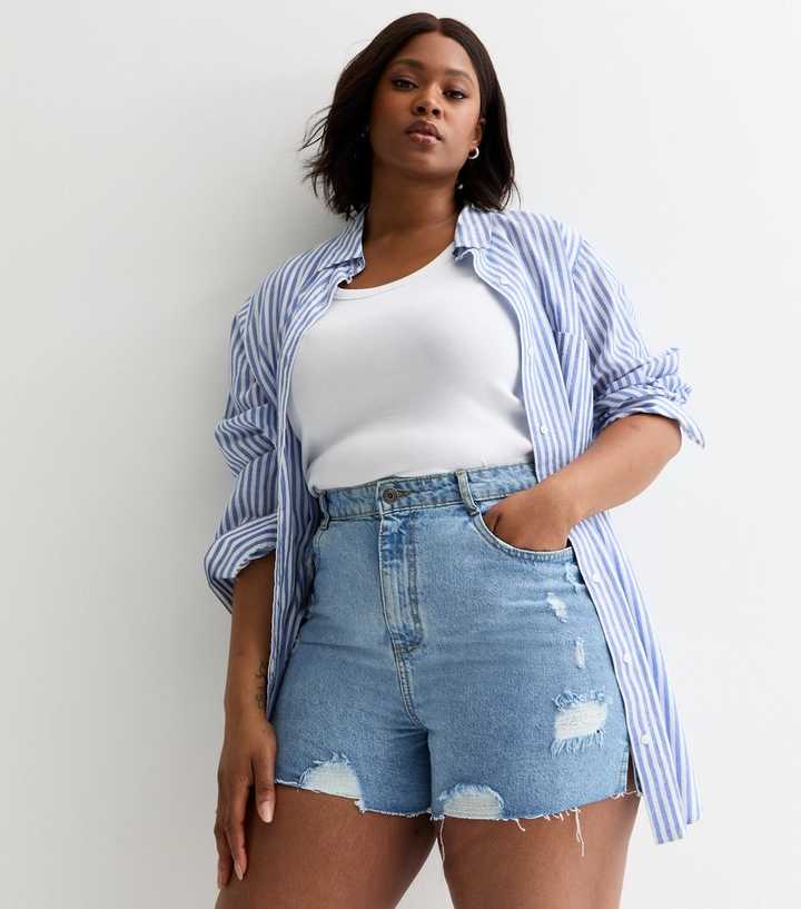 Urban Bliss Curve Ripped Denim Shorts | New Look