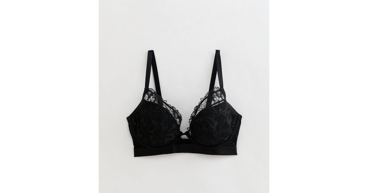 Black Floral Embroidered Demi Bra | New Look