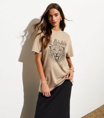 Mink Cotton Def Leppard Slogan Oversized T-Shirt | New Look