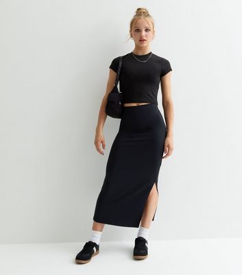 Girls Black Split Hem Midi Skirt | New Look