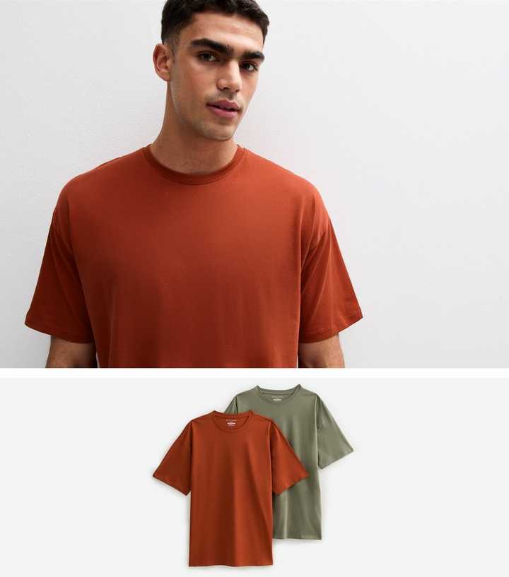 2 Pack Rust/Khaki Oversized T-Shirts | New Look