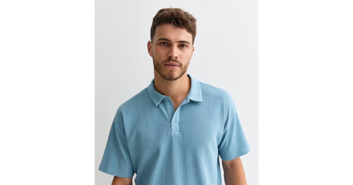 Blue Grid-Textured Polo Shirt | New Look