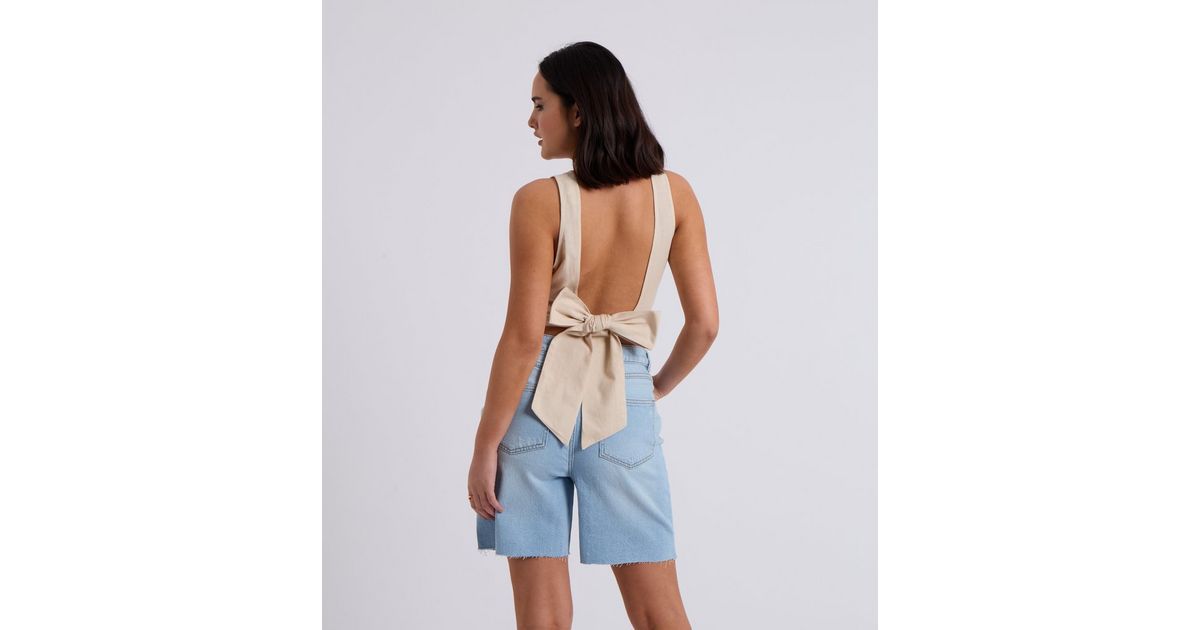 Urban Bliss Stone Linen-Blend Tie Back Top | New Look