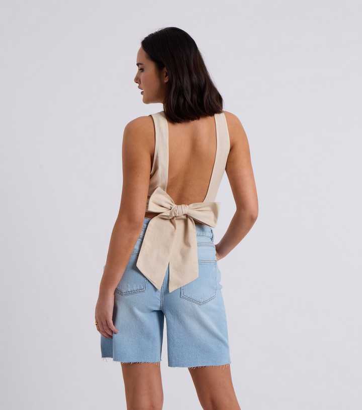 Urban Bliss Stone Linen-Blend Tie Back Top | New Look
