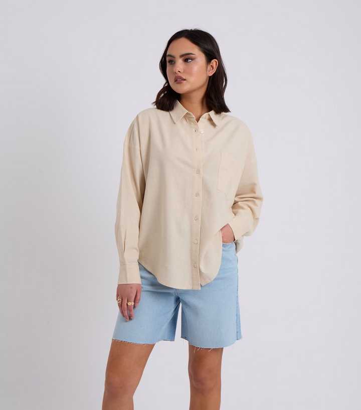 Urban Bliss Stone Linen-Blend Oversized Shirt | New Look