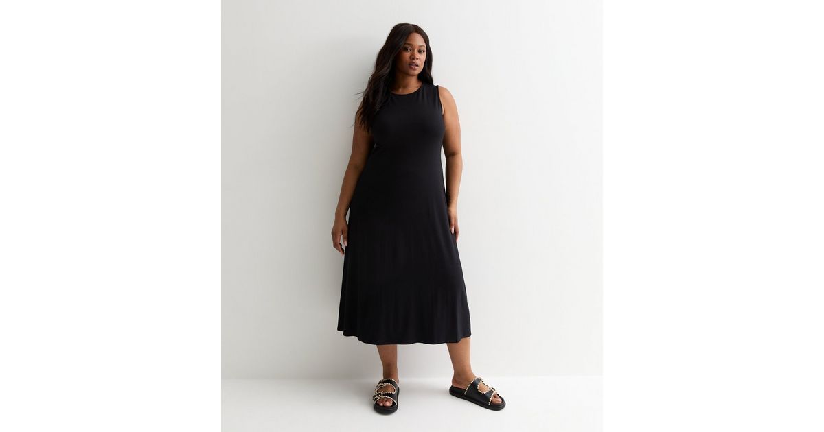 Curves Black Jersey Midi Dress | New Look