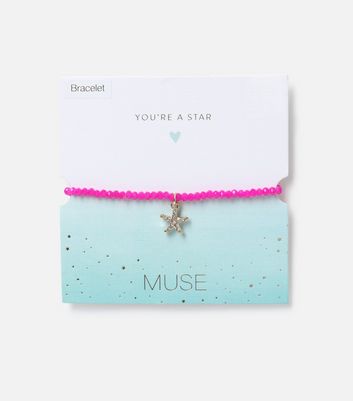 Muse Deep Pink Beaded Star Bracelet | New Look