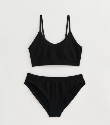 Girls Black Seamless Crop Top Underwear Set